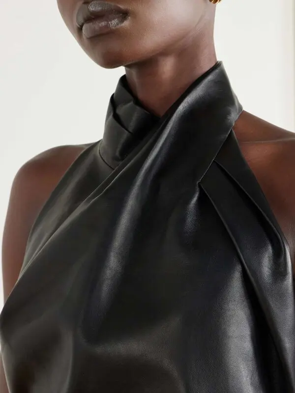 Balmain Paneled Halterneck Leather Mini Dress