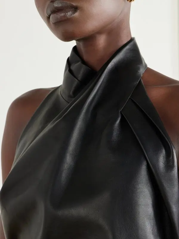Balmain Paneled Halterneck Leather Mini Dress - Black