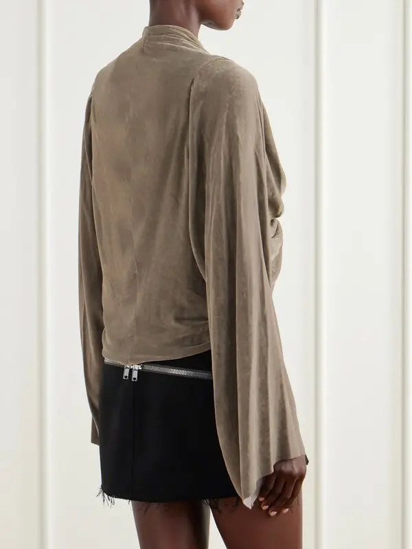 Rick Owens Twist Draped Velvet Crop Blouse - Green