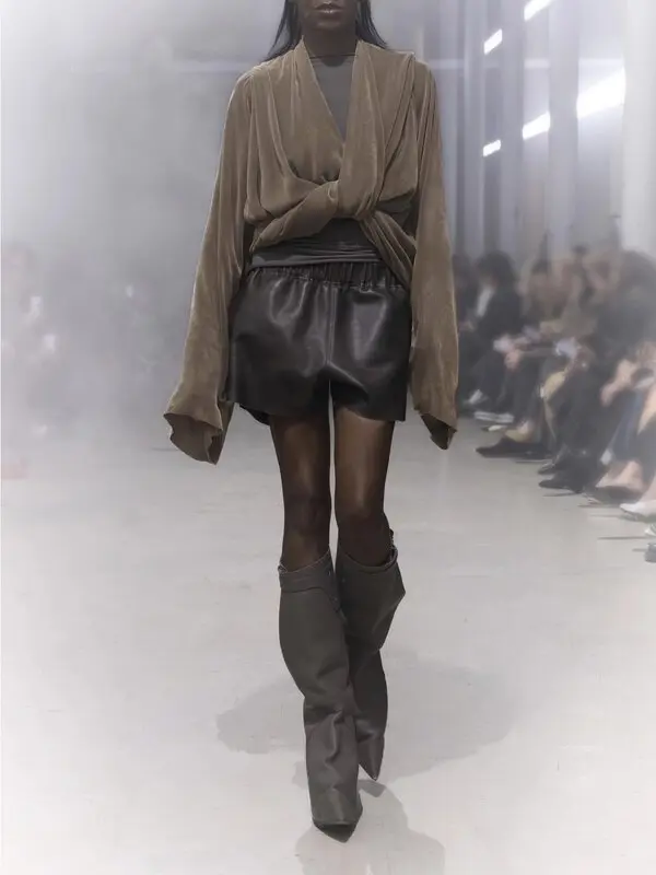 Rick Owens Twist Draped Velvet Crop Blouse - Green