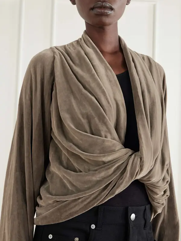 Rick Owens Twist Draped Velvet Crop Blouse