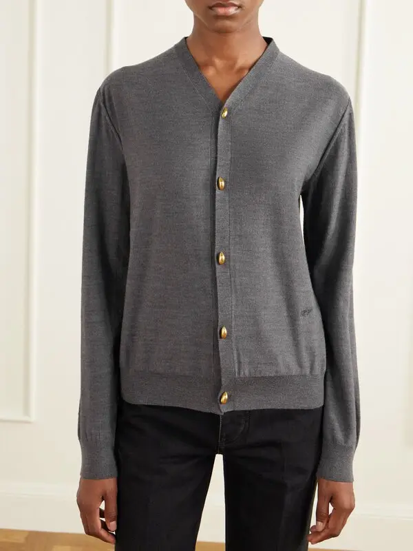 Bottega Veneta Logo Embroidered Wool Cardigan