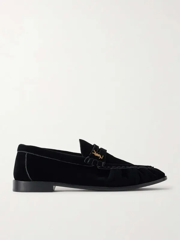 Saint Laurent Le Loafer 05 Cassandre-embellished Suede Loafers - Black