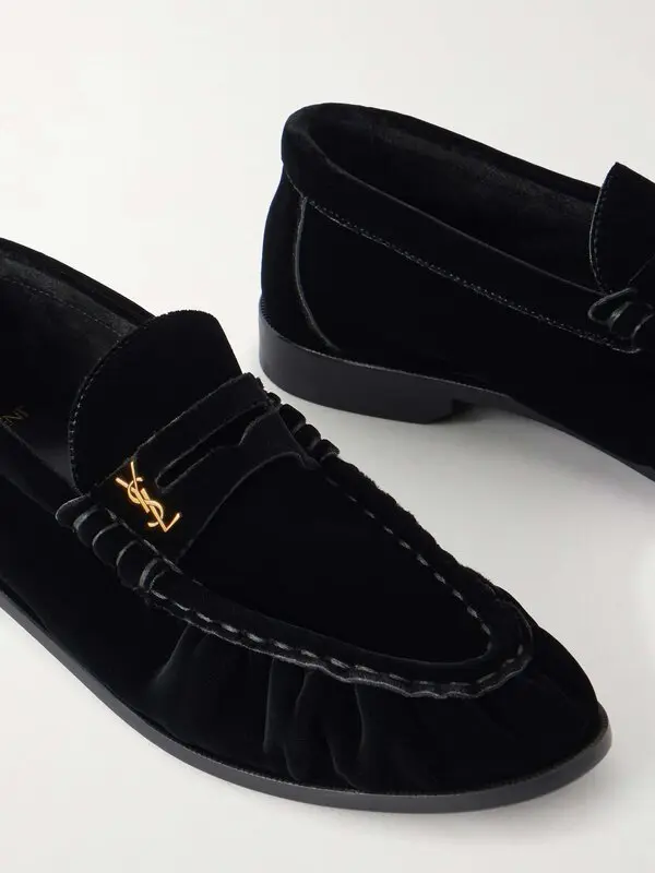 Saint Laurent Le Loafer 05 Cassandre-embellished Suede Loafers