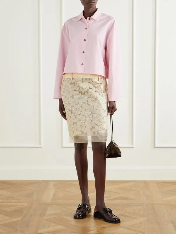 Marni Tiered Floral-appliqué Organza Midi Skirt - Neutrals