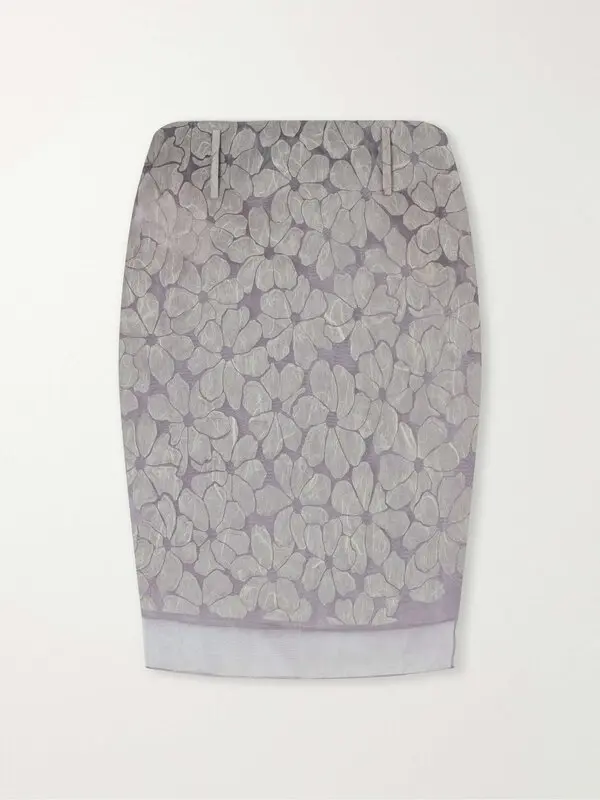 Marni Tiered Floral-appliquéd Organza Midi Skirt - Gray