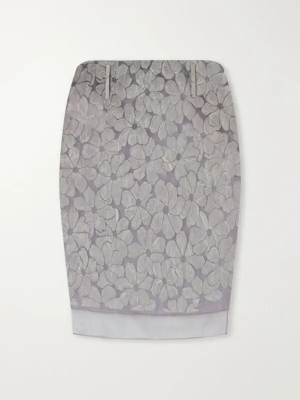 Marni Tiered Floral-appliquéd Organza Midi Skirt - Gray