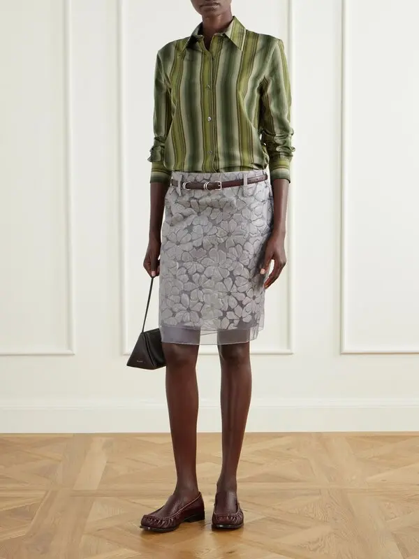 Marni Tiered Floral-appliquéd Organza Midi Skirt - Gray