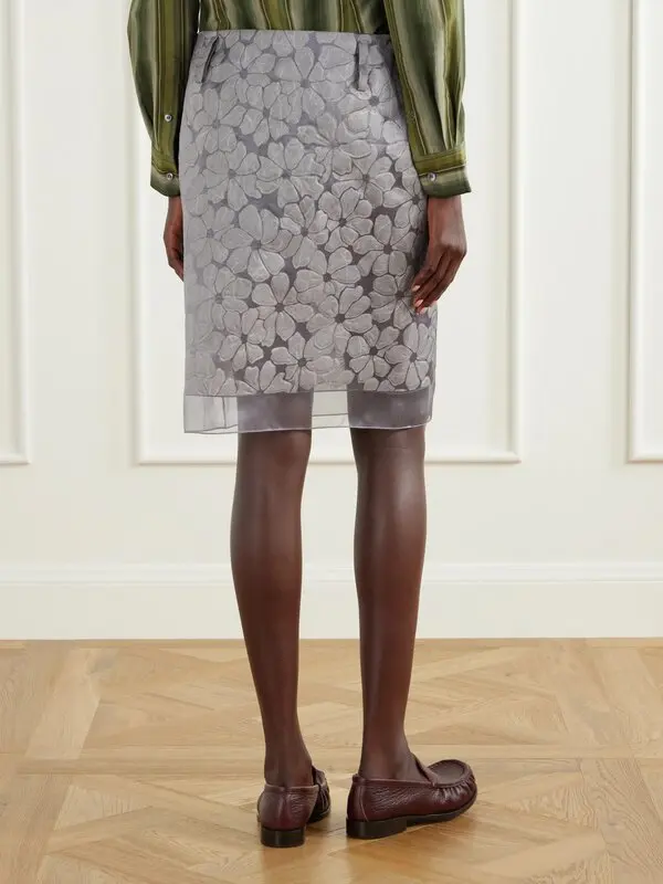 Marni Tiered Floral-appliquéd Organza Midi Skirt - Gray