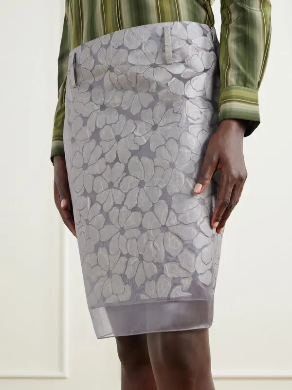 Marni Tiered Floral-appliquéd Organza Midi Skirt - Gray