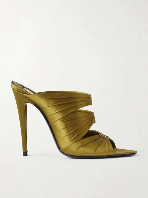 Saint Laurent Emilie 110 Cassandre-embellished Gathered Satin Sandals - Gold