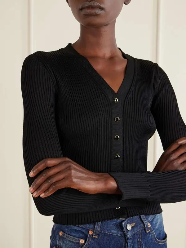 Saint Laurent Ribbed Lace-trimmed Wool, Cashmere And Silk-blend Cardigan