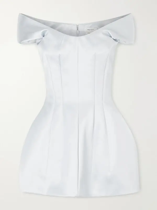 Alexander McQueen Satin Off-the-shoulder Mini Dress