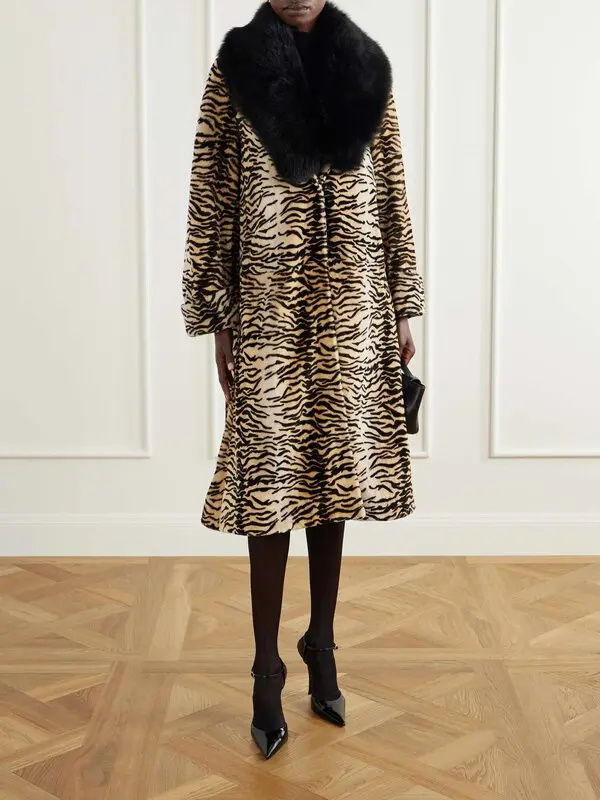 Nour Hammour Nina Tiger-print Shearling Coat