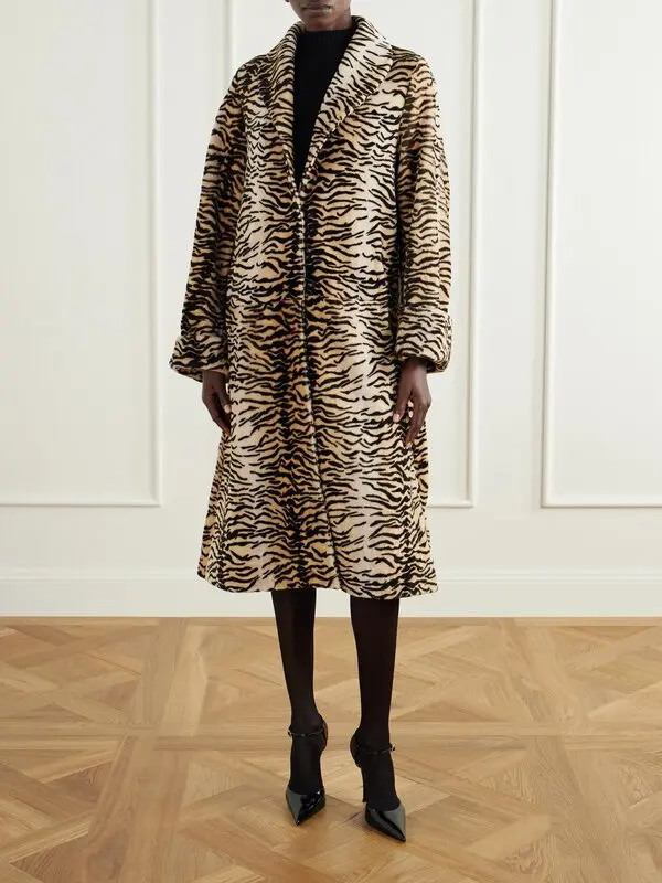 Nour Hammour Nina Tiger-print Shearling Coat - Multi