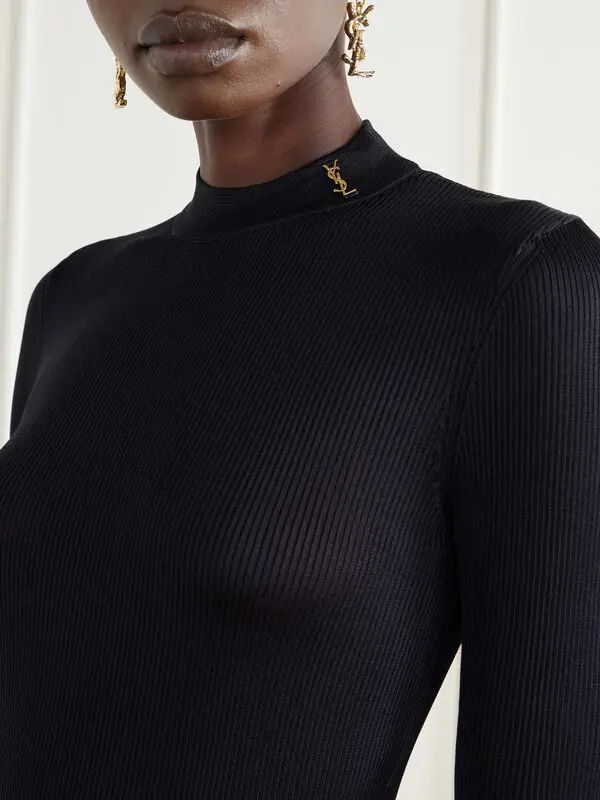 Saint Laurent Cassandre-embellished Silk Midi Dress