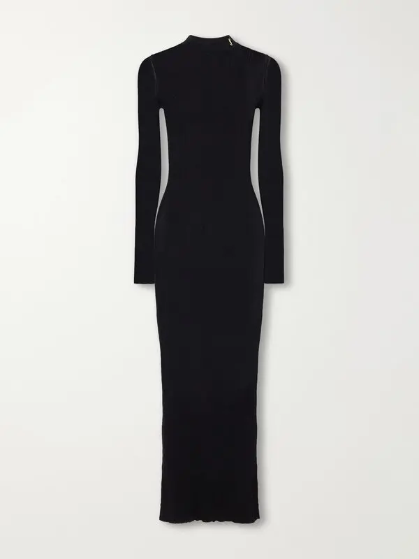 Saint Laurent Cassandre Embellished Silk Midi Dress - Black