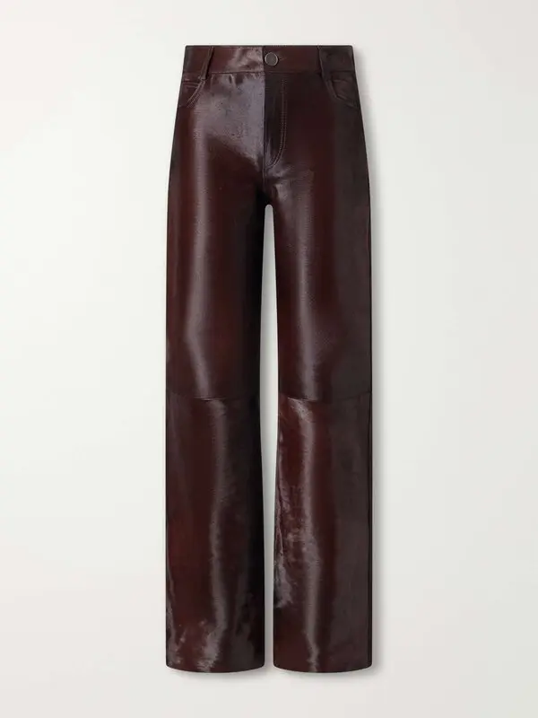Nour Hammour Kitty Mid-rise Calf Hair Wide-leg Pants - Brown