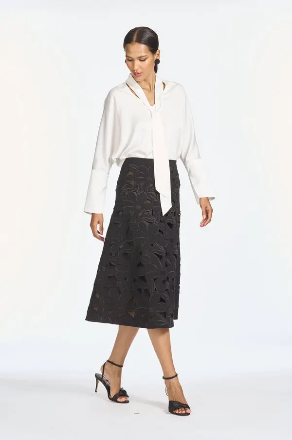 Sachin & Babi Clea Black White Crepe Midi A-line Skirt - Onyx