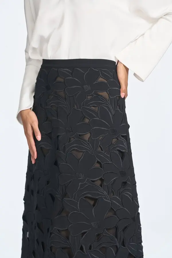 Sachin & Babi Clea Black White Crepe Midi A-line Skirt