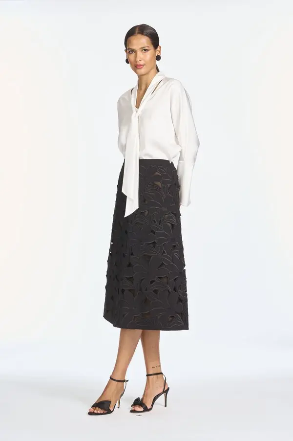 Sachin & Babi Clea Black White Crepe Midi A-line Skirt