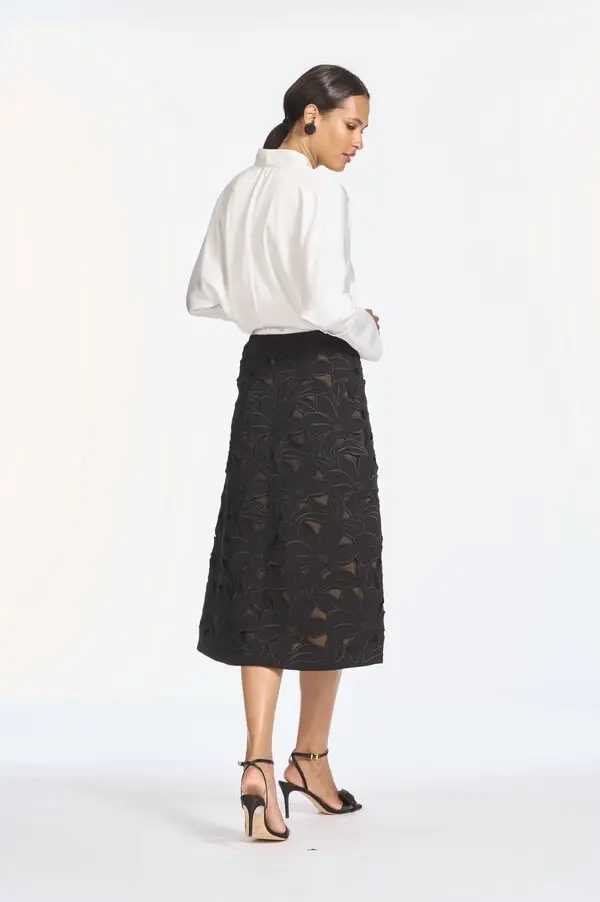 Sachin & Babi Clea Black White Crepe Midi A-line Skirt