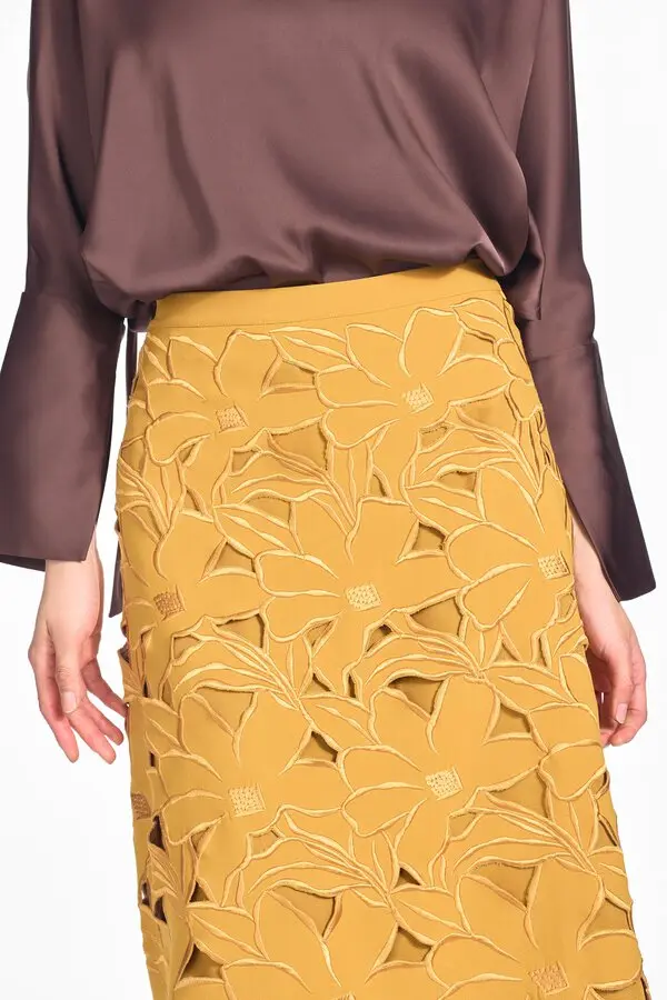 Sachin & Babi Clea Yellow Crepe Midi A-line Skirt - Saffron