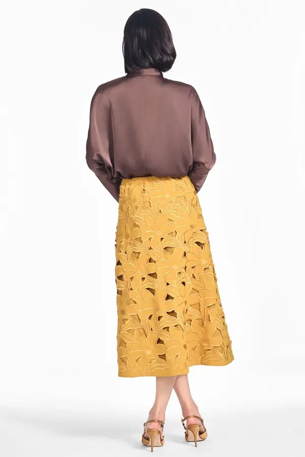 Sachin & Babi Clea Yellow Crepe Midi A-line Skirt
