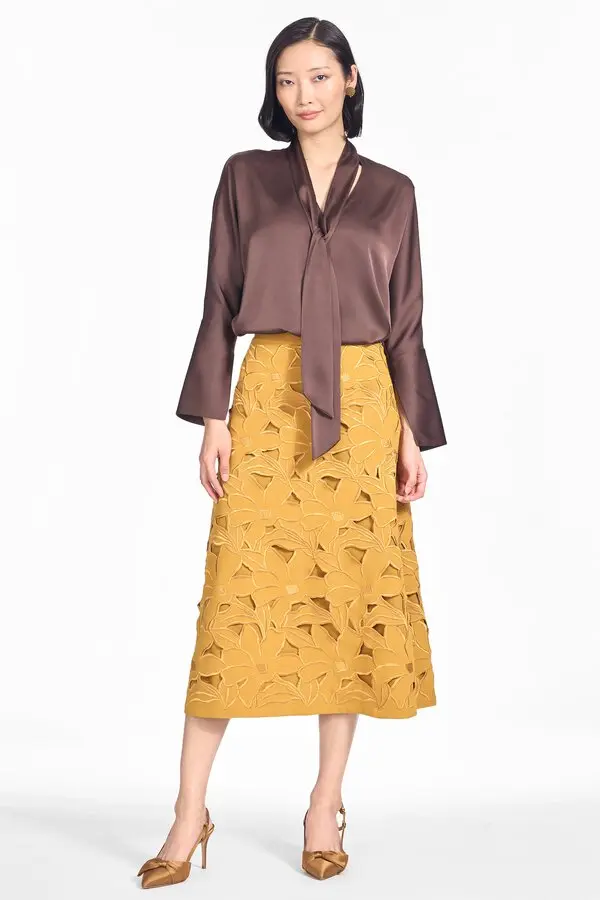 Sachin & Babi Clea Floral Cutwork Midi Skirt - Saffron