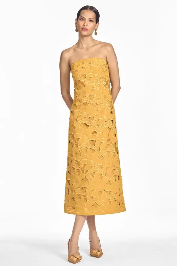 Sachin & Babi Pamela Yellow Crepe Midi Column Dress - Saffron
