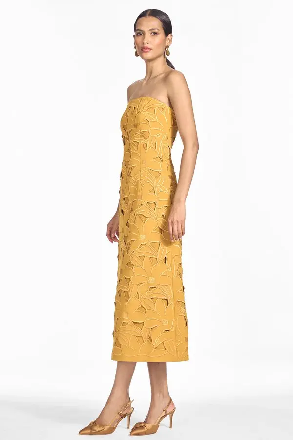 Sachin & Babi Pamela Yellow Crepe Midi Column Dress