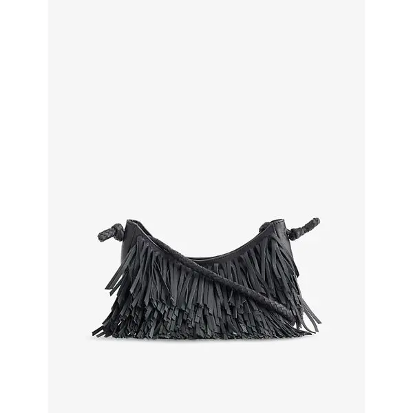 Dragon Diffusion Fringe Sling Suede Shoulder Bag - Black