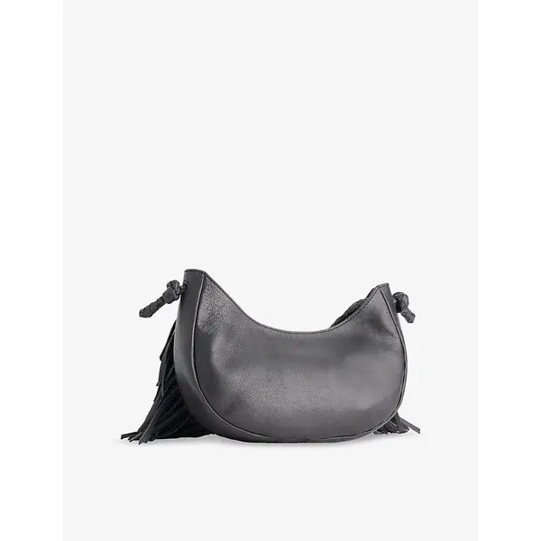 Dragon Diffusion Fringe Sling Suede Shoulder Bag - Black