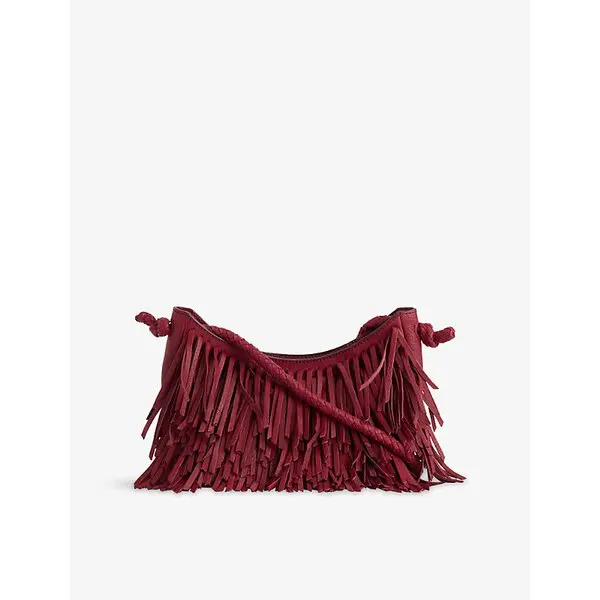 Dragon Diffusion Fringe Sling Suede Shoulder Bag - Bordo