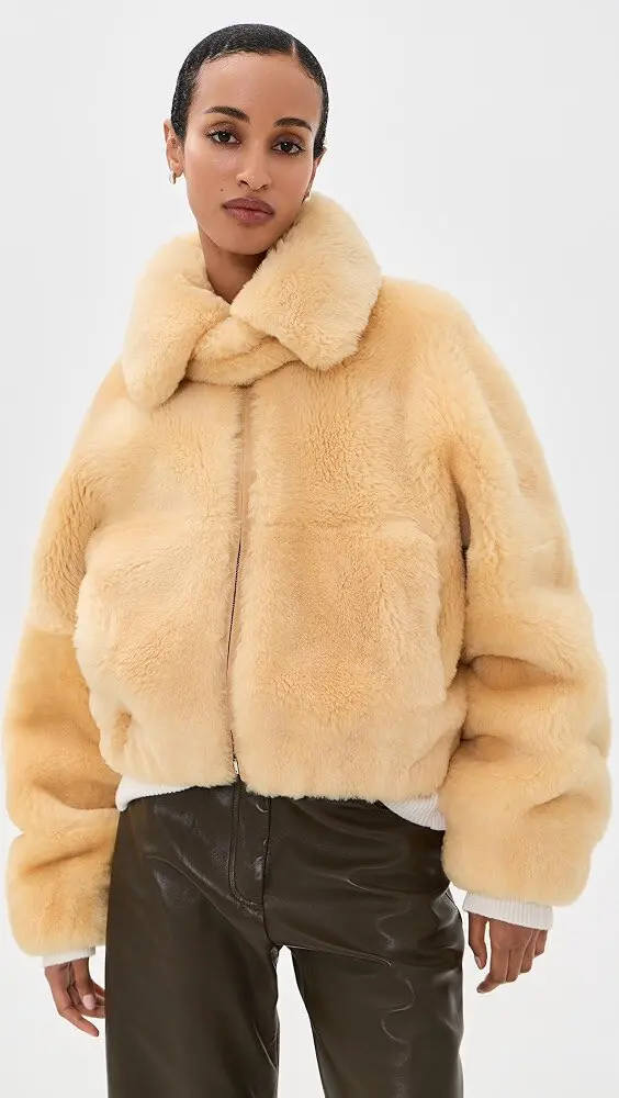 Helmut Lang Shearling Bomber Jacket - Cornsilk