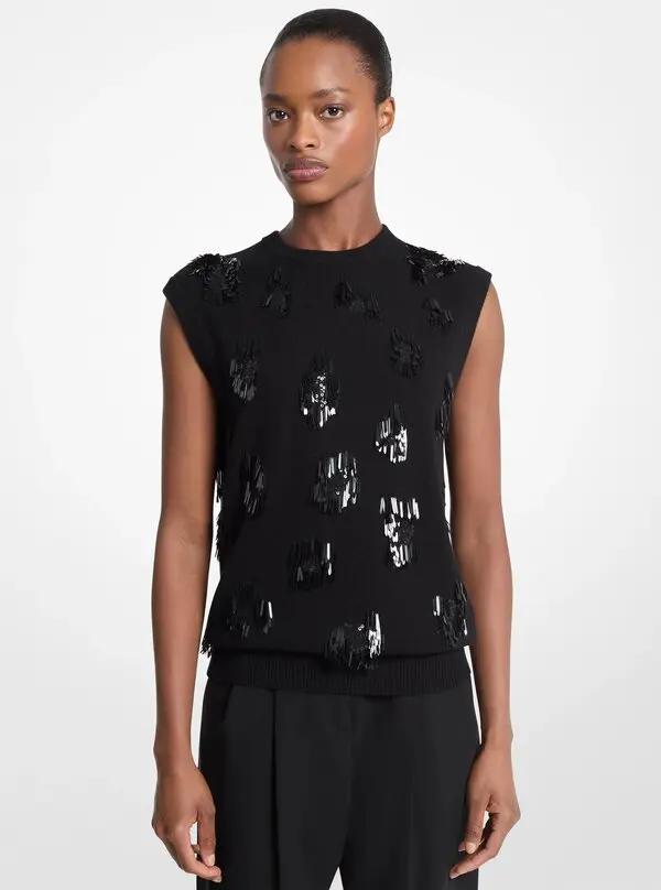 Michael Kors Sequined Cashmere Sleeveless Sweater - Black