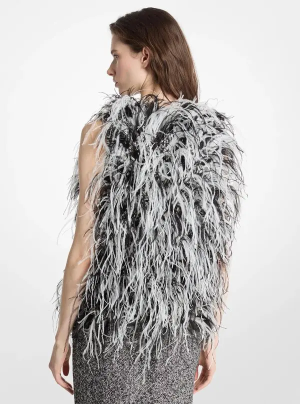 Michael Kors Hand-embroidered Feather Tweed Sweater Top