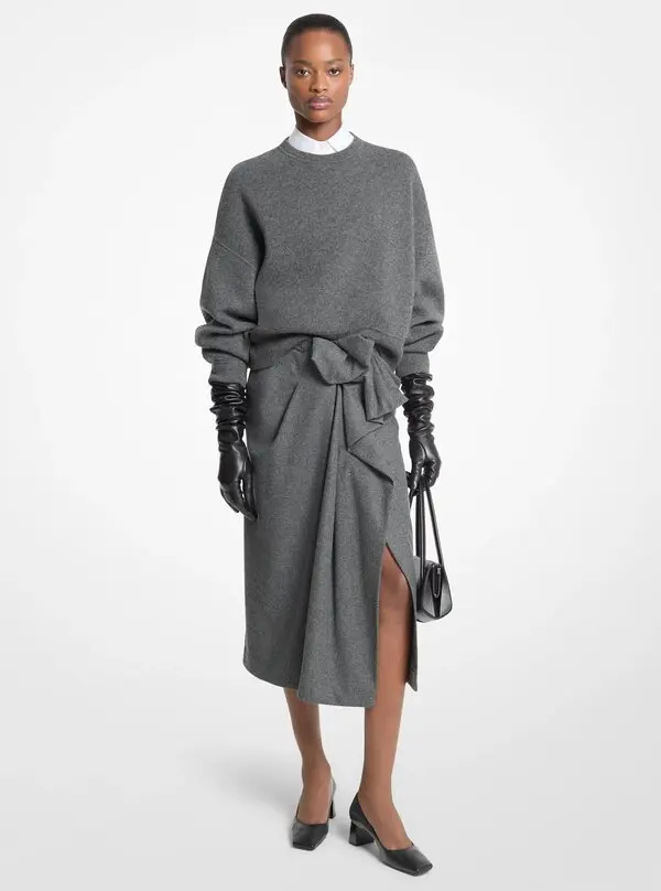 Michael Kors Wool Flannel Origami Slit Skirt - Grey