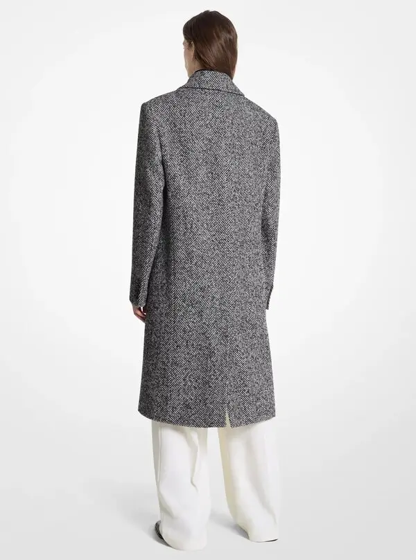 Michael Kors Herringbone Cotton Blend Melton Reefer Coat