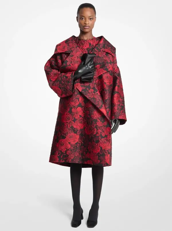 Michael Kors Rose Floral Jacquard Clutch Coat In Size By - Red