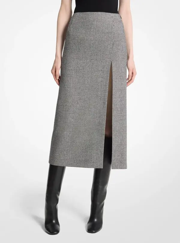 Michael Kors Glen Plaid Wool Blend Flannel Car Wash Skirt In Size By - Black