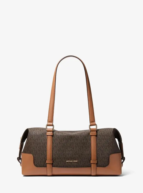 Michael Kors Teddi Large Signature Logo Shoulder Bag In By - Brown