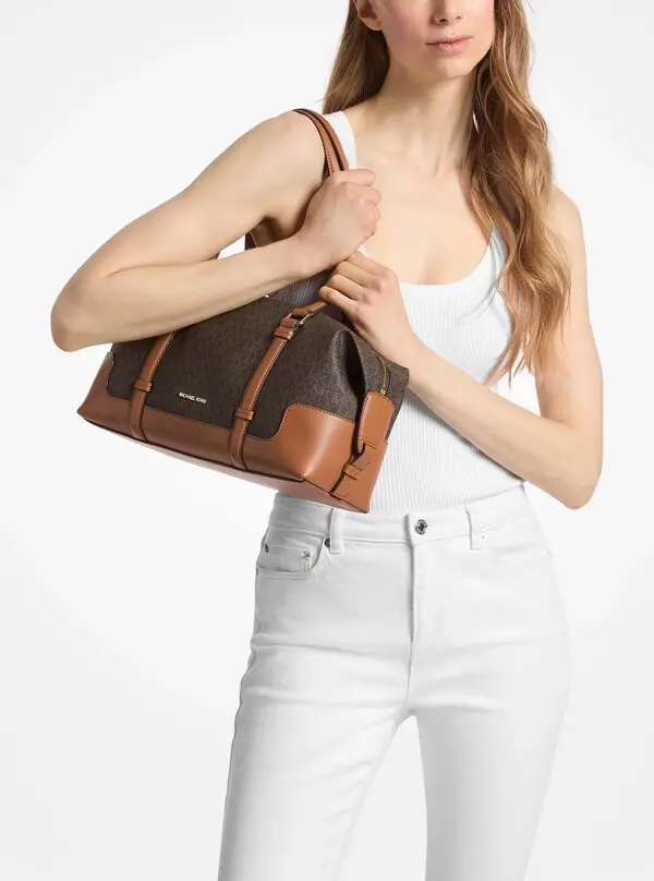 Michael Kors Teddi Large Signature Logo Shoulder Bag - Brown