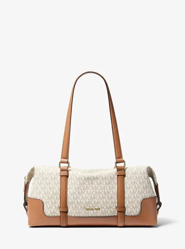 Michael Kors Teddi Large Signature Logo Shoulder Bag In By - Natural
