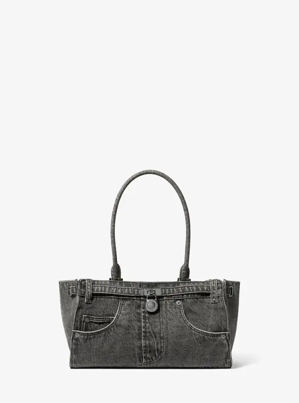 Michael Kors Hamilton Moderne Small Washed Denim Satchel In By - Grey
