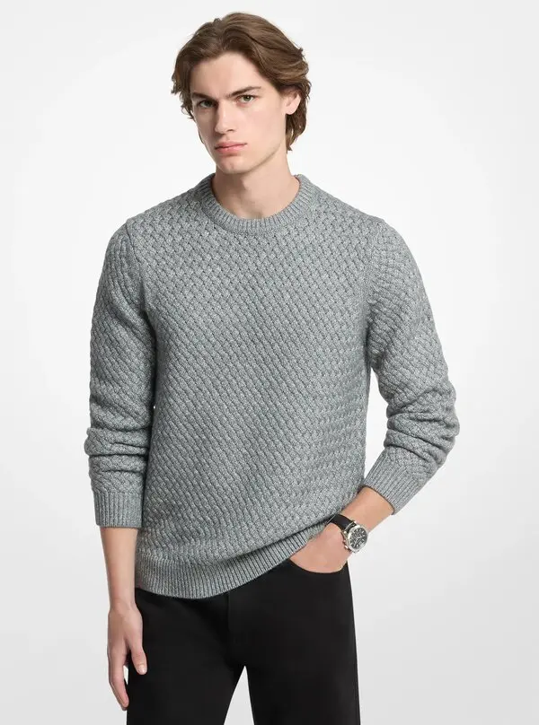 Michael Kors Crosshatch Cotton Blend Sweater - Grey
