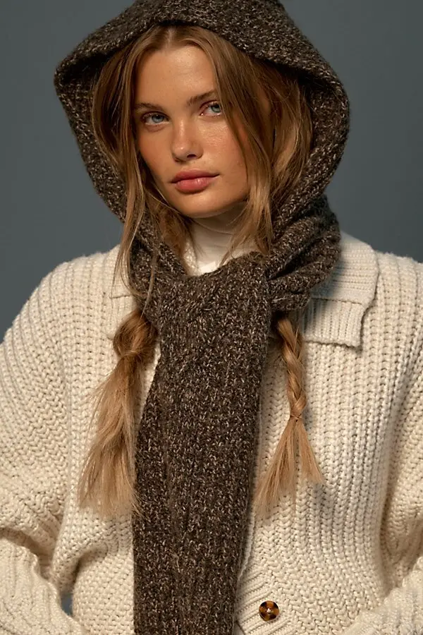 Free People Cloud Cable Bonnet Hood - Coffee Bean