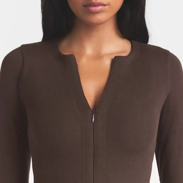 SKIMS Cotton Rib Zip Up Jacket Top - Espresso