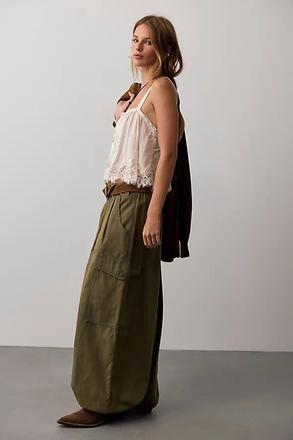 Free People Cinched Wide-leg Jeans - Forest