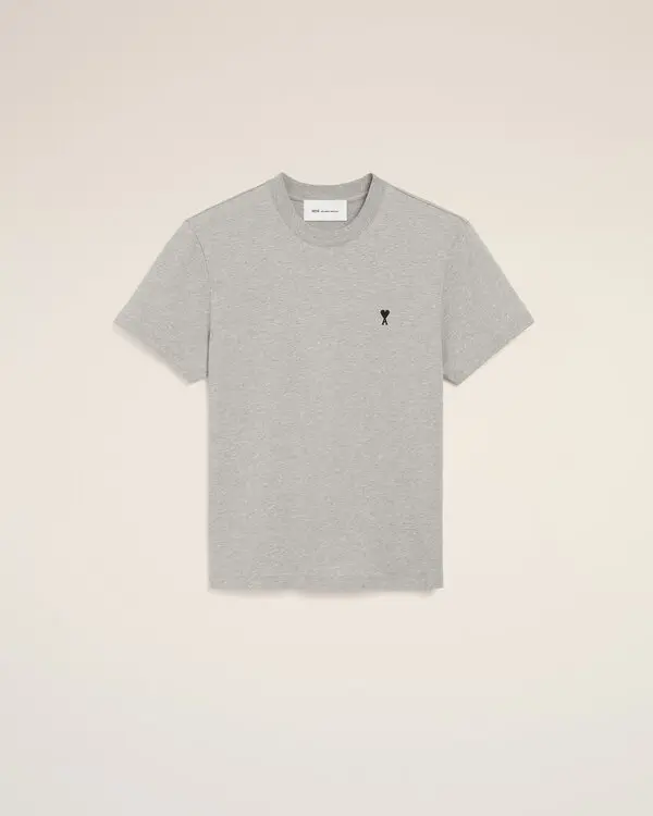 AMI Paris Grey Cotton T-shirt With De Coeur Grey - Heather Ash Grey